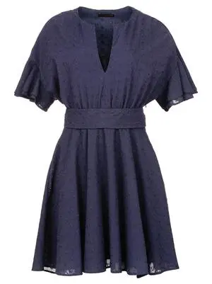 CONQUISTA Embroidered Ruffle Sleeve Dress - Blue
