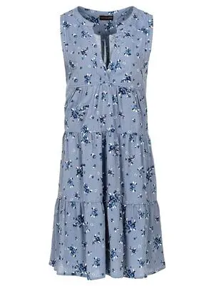 CONQUISTA Sleeveless Floral A-line Dress - Blue