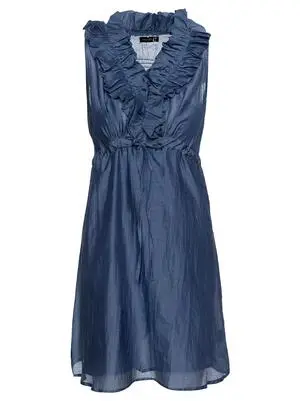 CONQUISTA Sleeveless V-neck Ruffled Dress - Blue