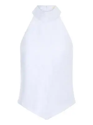 Cult Gaia Bina Linen And Silk-blend Halterneck Top - Blue