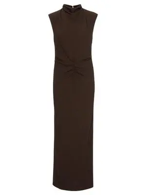 ROTATE BY BIRGER CHRISTENSEN Sleeveless High Neck Gathered Midi Dress - Mole