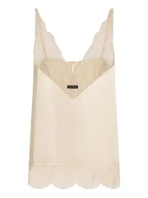 Dolce & Gabbana Silk Satin Top With Lace Trim - Beige