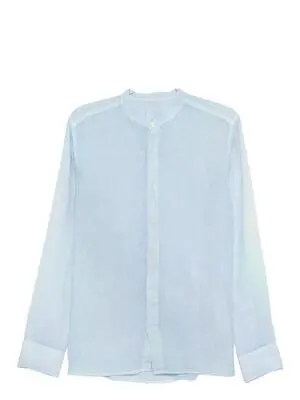 120% Lino Mandarin-collar Shirt - Blue