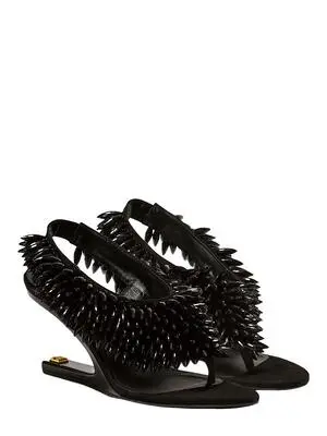 Balmain Beaded Wedge Sandals - Black