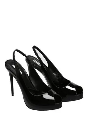 NAKED WOLFE River Peep-toe Slingback Heels In Patent Leather - Black