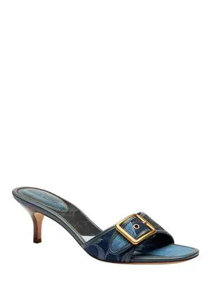 COACH Margot Kitten Heel Sandal With Signature Denim Patchwork - Denim Multi