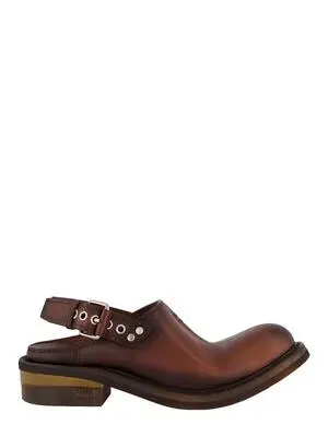 Miu Miu Coffee Calf Leather Mules With Adjustable Strap - Brown