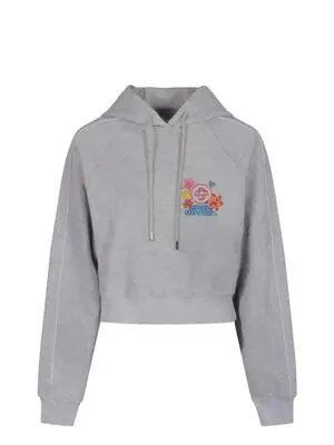 Casablanca Embroidered Cotton Cropped Hoodie - Grey