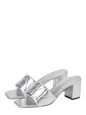 COACH Holly Quilted Block Heel Sandals - Silver