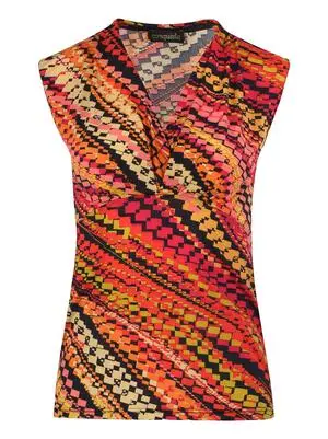 CONQUISTA Sleeveless Printed V-neck Top - Red