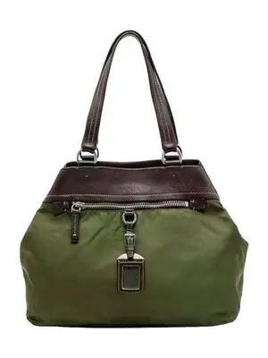 Prada Tessuto And Leather Tote Bag - Green