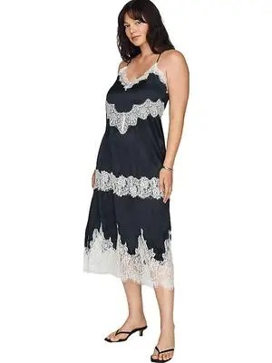 LYREBIRD Silky Lace Midi Dress - Black & White Pattern