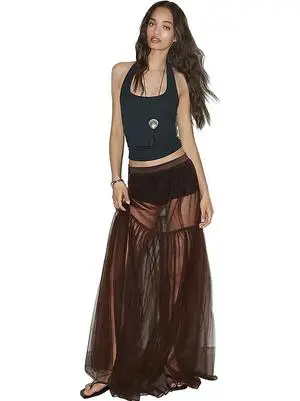 Shona Joy Halo Sheer Maxi Skirt - Espresso