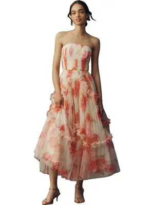 HUTCH Strapless Floral Print Maxi Dress - Watercolor Rococo Bouquet