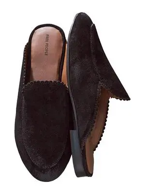 Free People Suede Loafer Mules With Scalloped Trim - Black