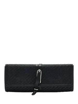 LIFFNER Belted Raffia Clutch With Signature Buckle - Black