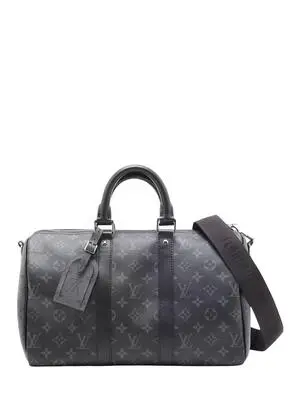 LOUIS VUITTON Monogram Eclipse Keepall Bandouliere 35 Satchel - Black