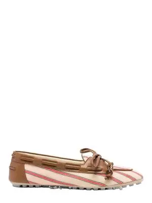 Fendi Striped Leather-trim Loafers - Neutrals