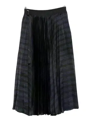 Sacai Pleated Striped Midi Skirt - Black