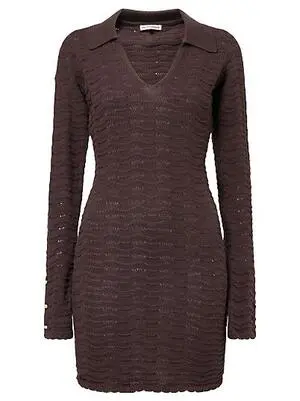 THE COUTURE CLUB Open Collar Crochet Cotton-knit Mini Dress - Chocolate