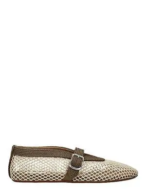 Alaïa Mesh And Raffia Ballerina Flats With Adjustable Buckle - Khaki