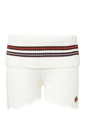 THE COUTURE CLUB Crochet Knit Fold-over Cotton Shorts - Chocolate