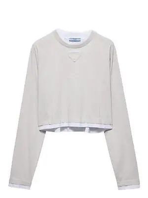 Prada Triangle-patch Long-sleeve Cotton-jersey T-shirt - Grey