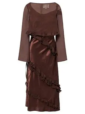DAMSON MADDER Carmen Ruffle Woven Midi Dress - Choc