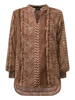 JAMES LAKELAND Sequin Animal Print Blouse - Brown