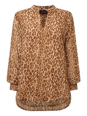 JAMES LAKELAND James Lakeland Camel Leopard Print Blouse With Mandarin Collar Brown