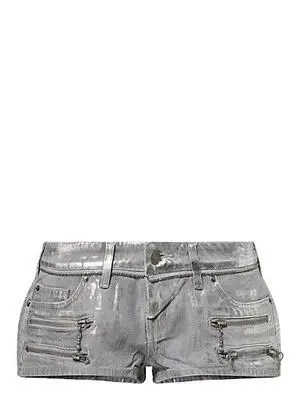 JADED LONDON Coated Denim Mini Shorts - Silver