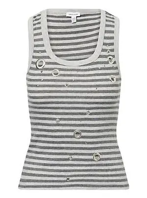 JADED LONDON Stripe Eyelet Cotton-blend Vest - Grey