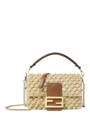 Fendi Mini Baguette Raffia Shoulder Bag - Neutrals