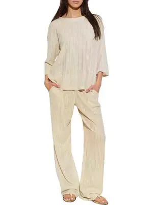 Hanro Three-quarter Sleeve Waffle Knit T-shirt - Neutrals