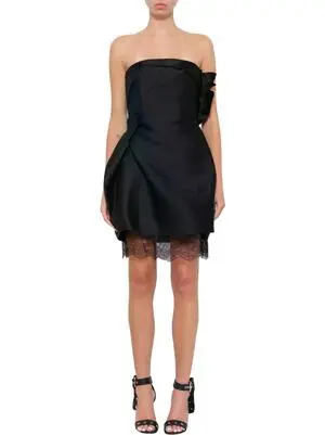 LANVIN Strapless Lace Detail Midi Dress - Black