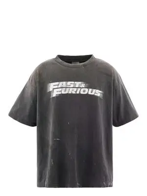 SAINT MXXXXXX Distressed-effect Logo-print T-shirt - Grey