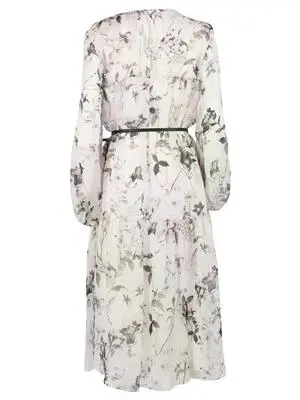 Max Mara Silk Floral Print Midi Dress - White