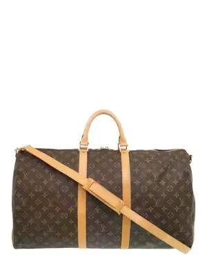 LOUIS VUITTON Monogram Keepall Bandouliere 55 Travel Bag - Brown