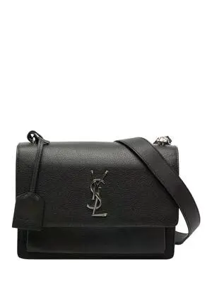 Saint Laurent Medium Grained Calfskin Monogram Sunset Crossbody Bag - Black