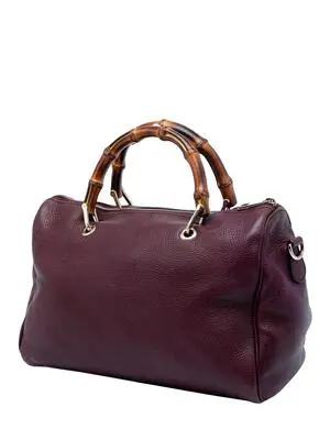 Gucci Medium Calfskin Bamboo Shopper Boston Bag Satchel - Red