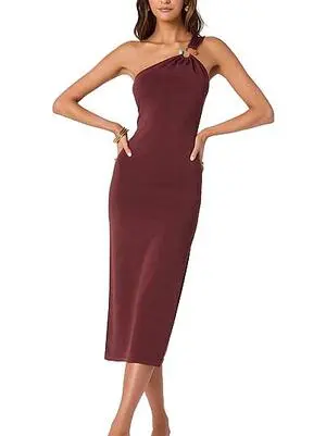 Victoria's Secret Astr The Label Ania One-shoulder Midi Dress With Metallic Detail - Brown