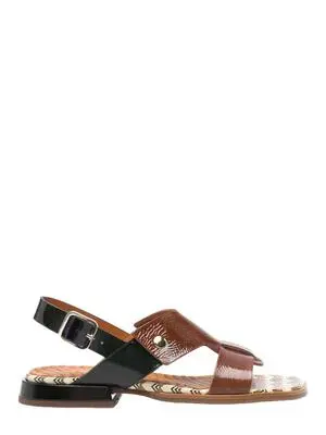 Chie Mihara Wenka Patent Leather Slingback Sandals - Brown
