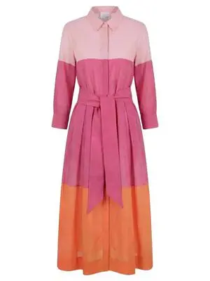 SARA ROKA Color-block Belted Midi Dress - Orange