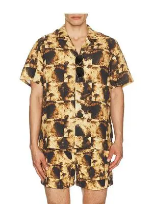 AUTO-REPLY Alex Printed Short Sleeve Linen Shirt In . Also - Brown