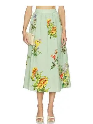 Hemant & Nandita Floral Print Linen Blend Midi Skirt - Mint