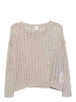 120% Lino Sequin-embellished Open-knit Sweater - Grey