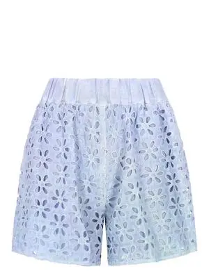 120% Lino Broderie Anglaise Cotton Shorts - Blue