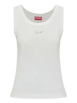Kenzo Embroidered Cotton Tank Top - Neutrals
