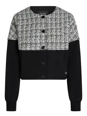 Karl Lagerfeld Boucle-panelled Jersey Cardigan - Black