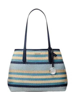 Michael Kors Avalon Medium Striped Woven Tote Bag - Blue